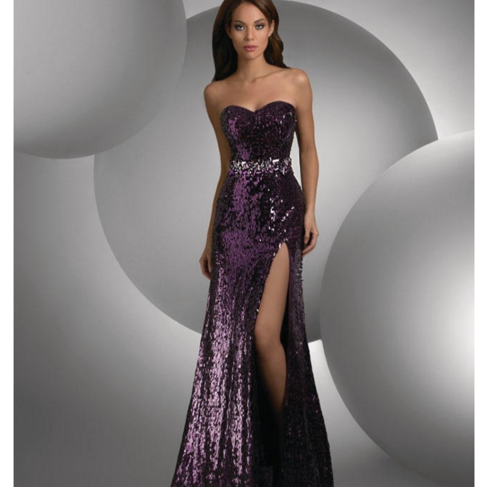 Shimmer By Bari Jay Purple Sequin Dress Gown Sz 10 - Gem